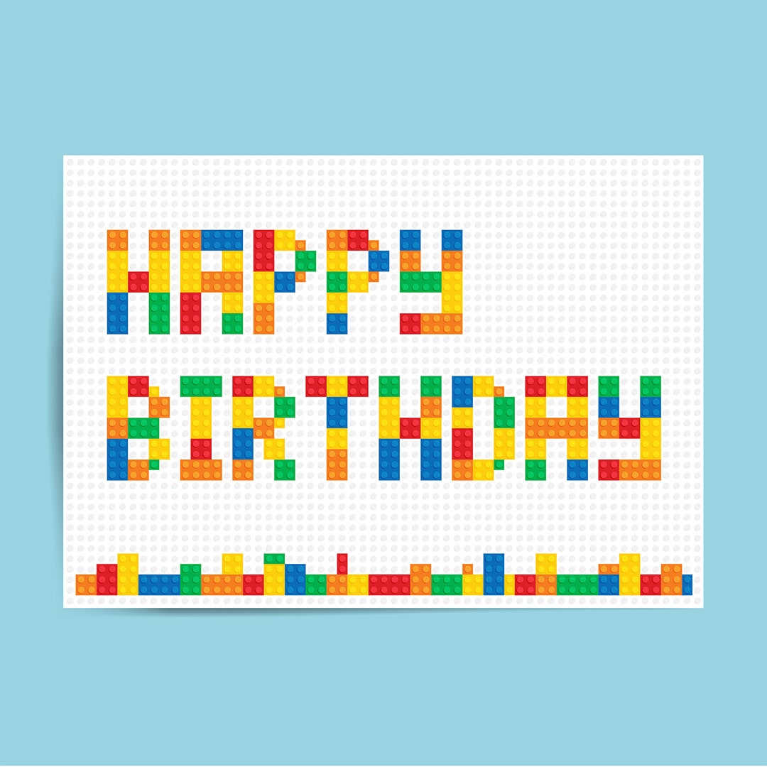 Building Blocks Birthday Card: Colorful Bricks Party Print (digital ...