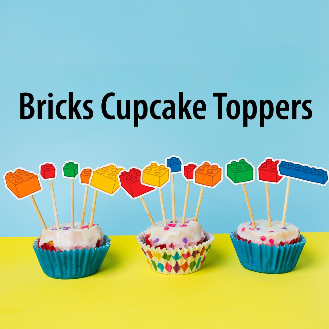 Ziegel-Cupcake-Topper zum Ausdrucken, bunte Bausteine-Cupcake ...