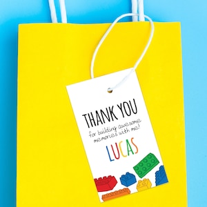 Colourful Bricks Thank You Labels for Birthday Decor, Custom Name Thank ...