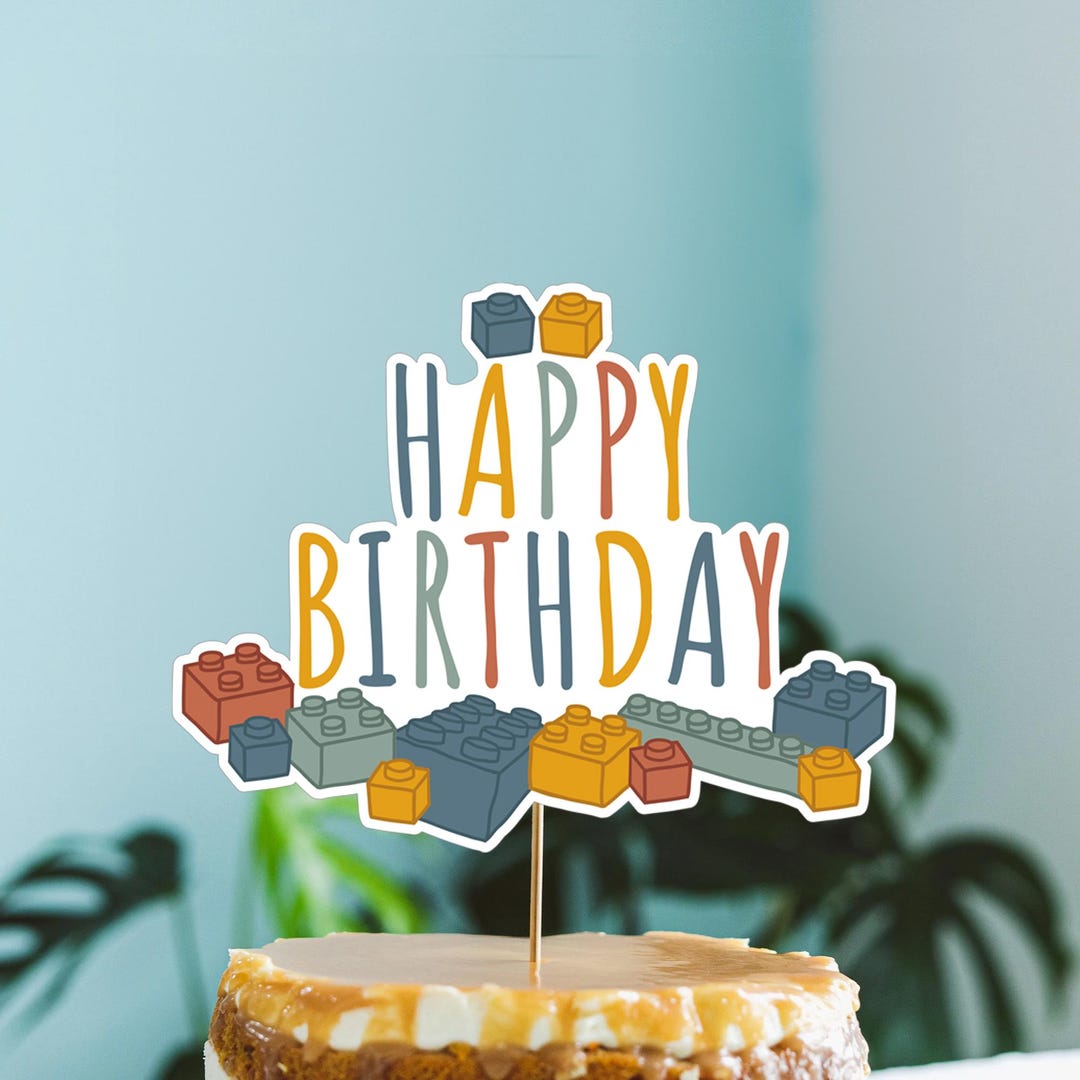 Boho Colors Building Bricks Cake Topper: Scandi Colors Birthday Party ...