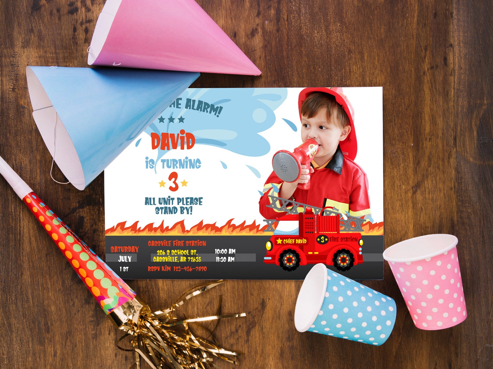 Fireman Theme Custom Birthday Party Invitation Firefighter - Etsy