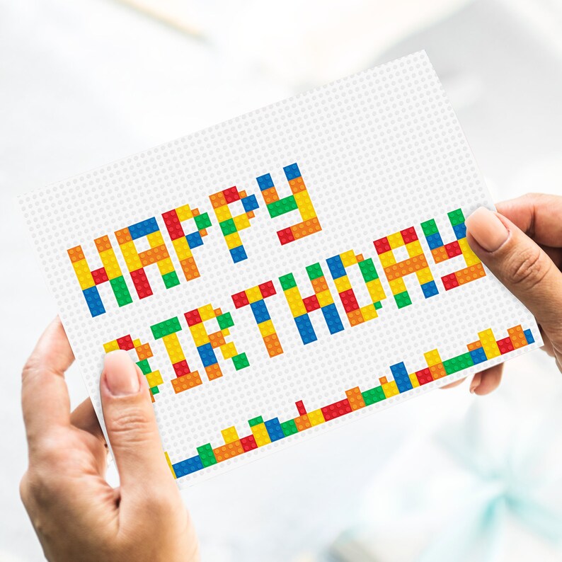 Building Blocks Birthday Card: Colorful Bricks Party Print (digital ...