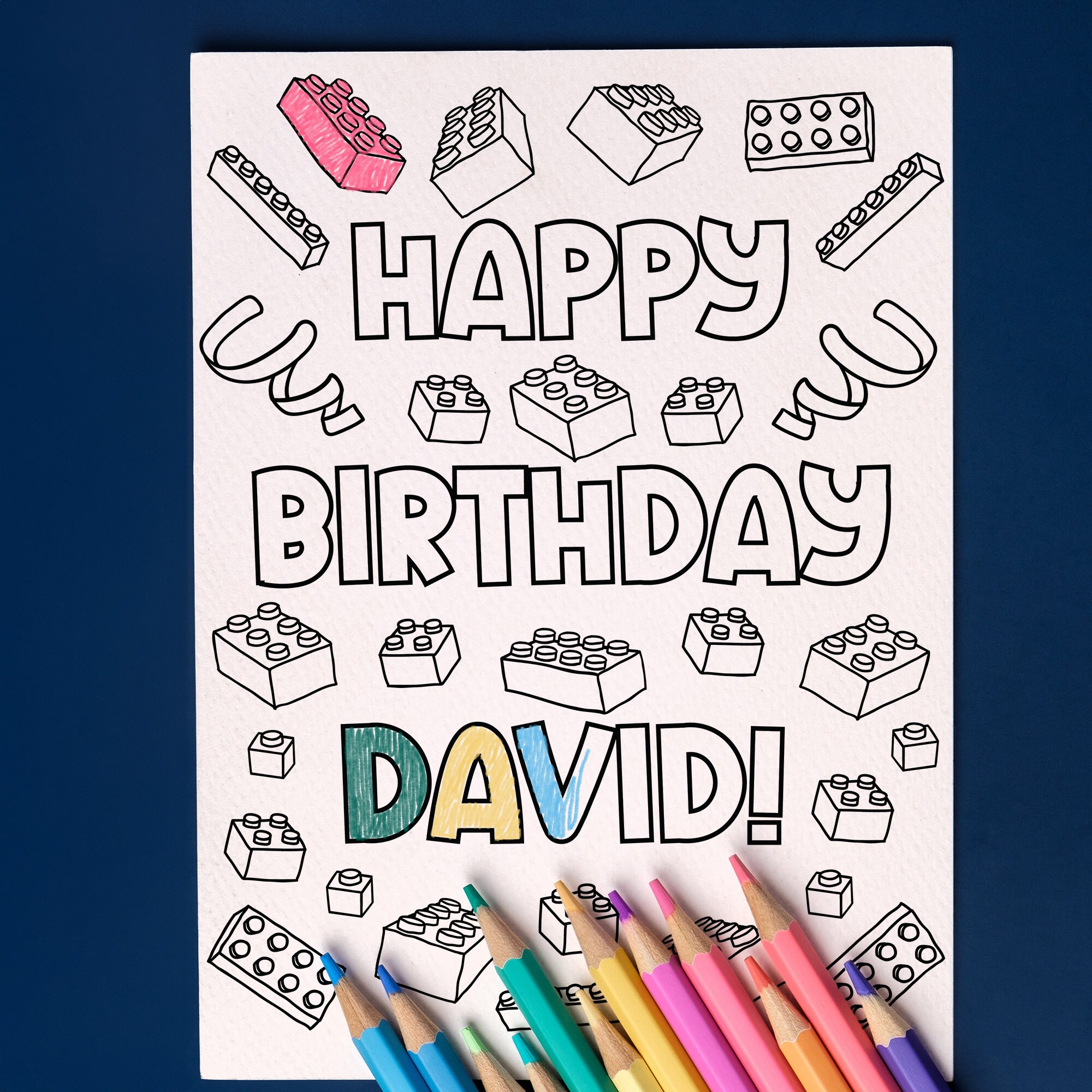 Personalized Brick Birthday Coloring Pages: Party Activity (DIGITAL) - Etsy