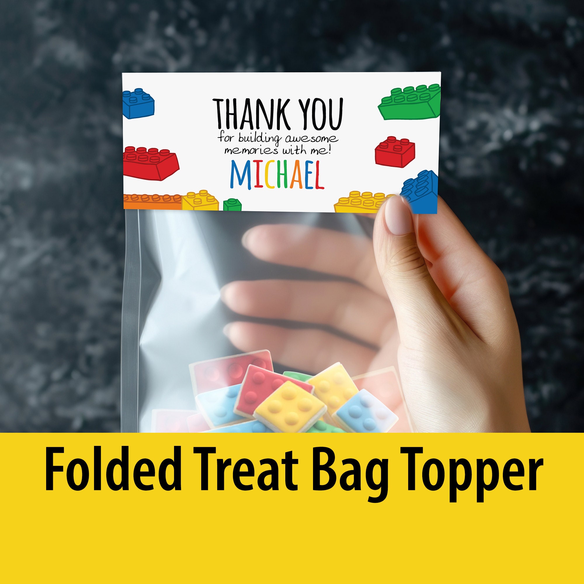 Colorful Bricks Treat Bag Topper: Custom Birthday Label (digital ...