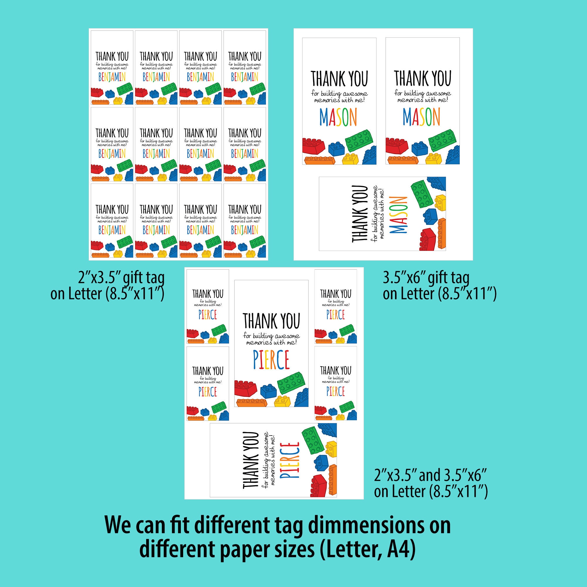 Colourful Bricks Thank You Labels for Birthday Decor, Custom Name Thank ...