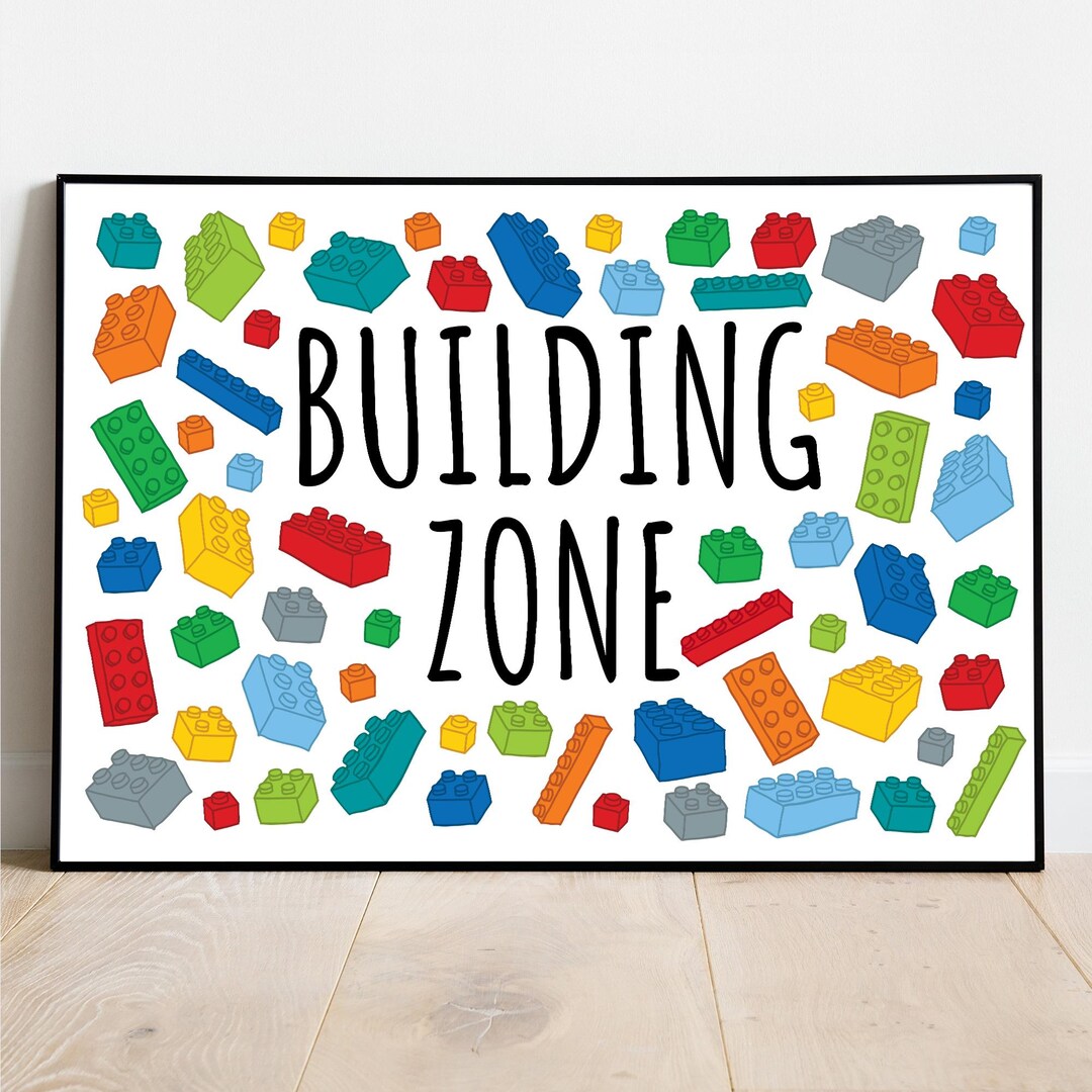 Building Zone Decor Poster, Colourful Bricks Art, Game Room Decor ...