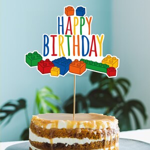 Brick Cake Topper, Colourful Building Bricks Cake Decoration for ...