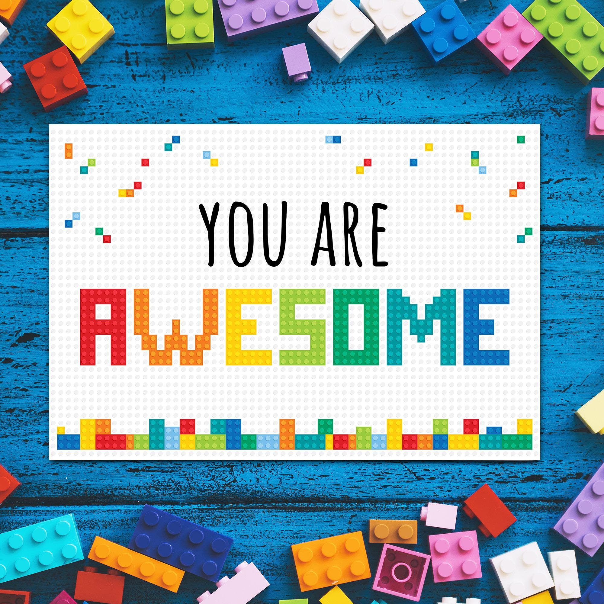 Colorful Bricks Art Print: Game Room Decor, Building Bricks Lover Gift ...