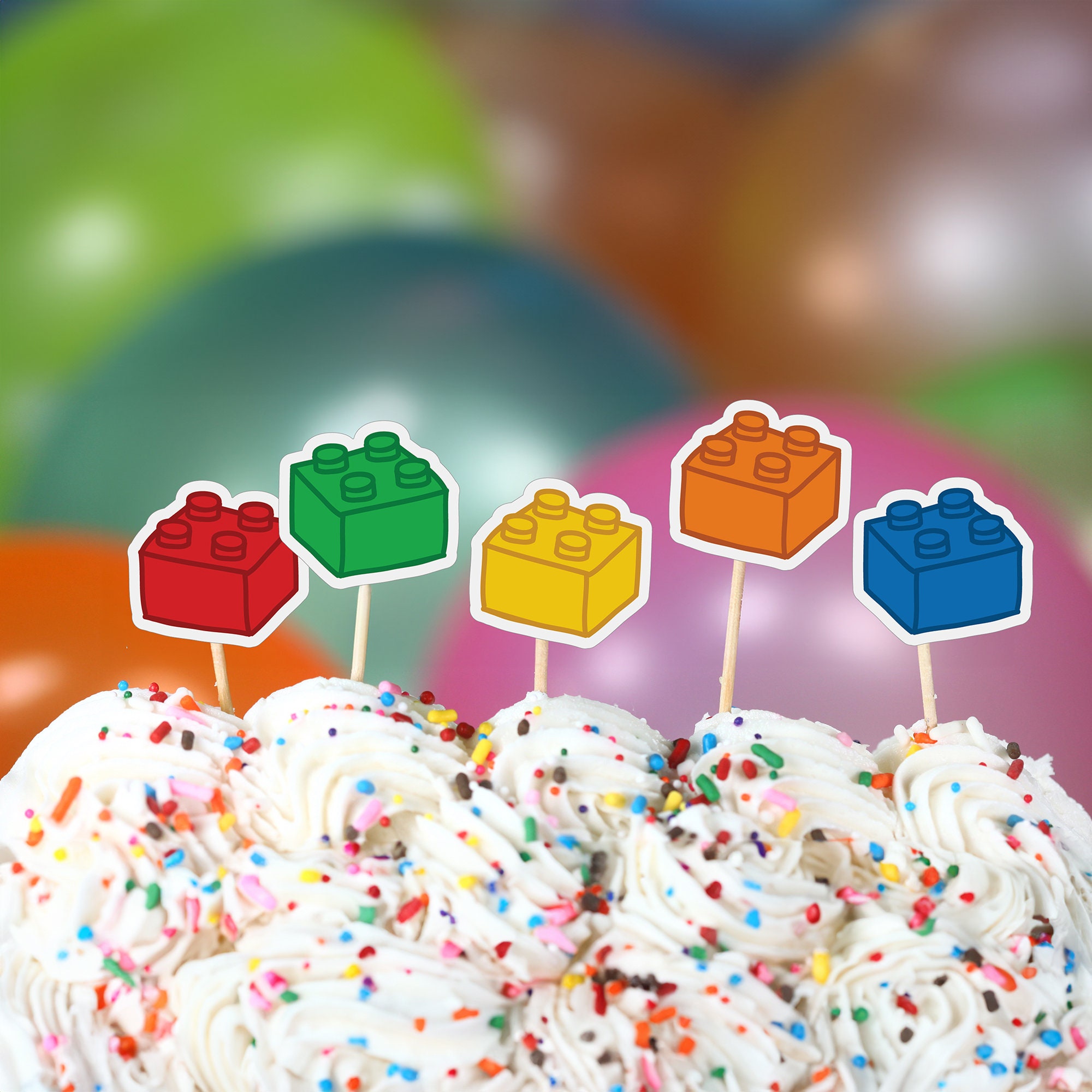 Bricks Cupcakes Toppers Printable, Colourful Building Bricks Cupcake ...