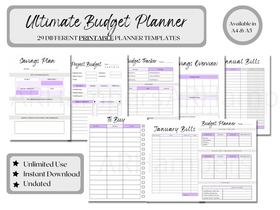 PRINTABLE BUDGET PLANNER Pages Printable Planner 2022 | Etsy