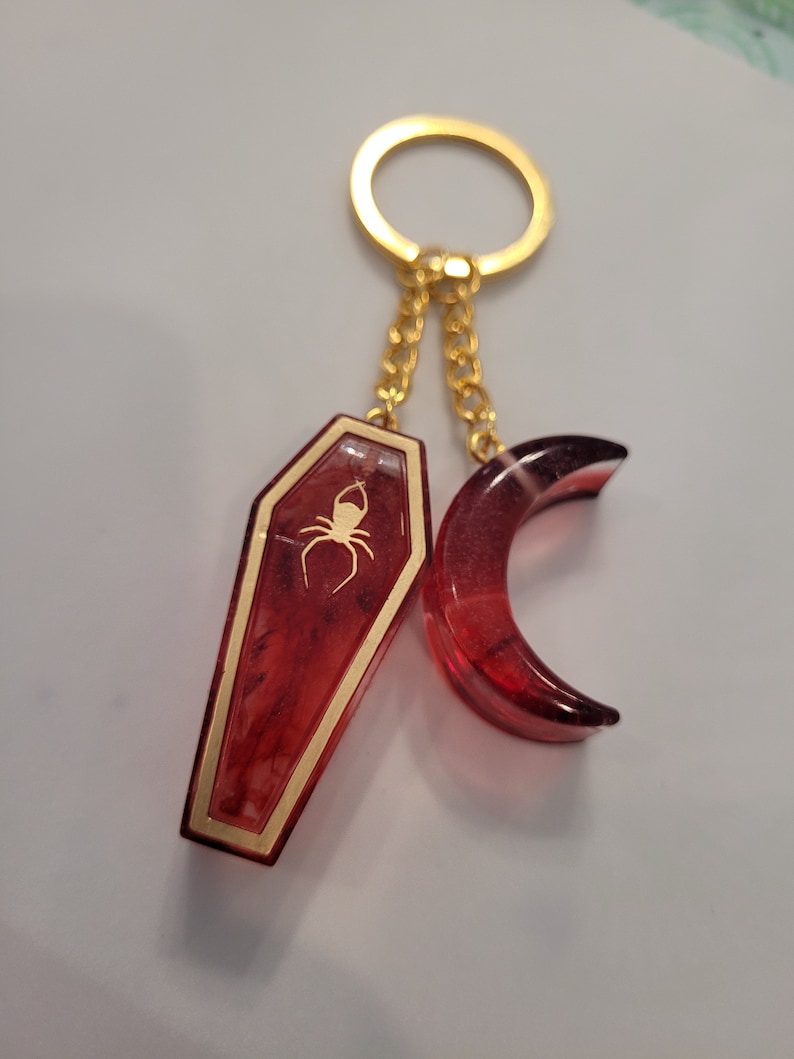 Gold & Red Coffin Keychain - Etsy
