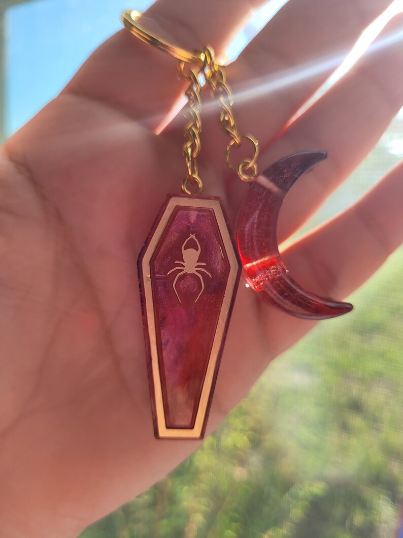 Gold & Red Coffin Keychain - Etsy