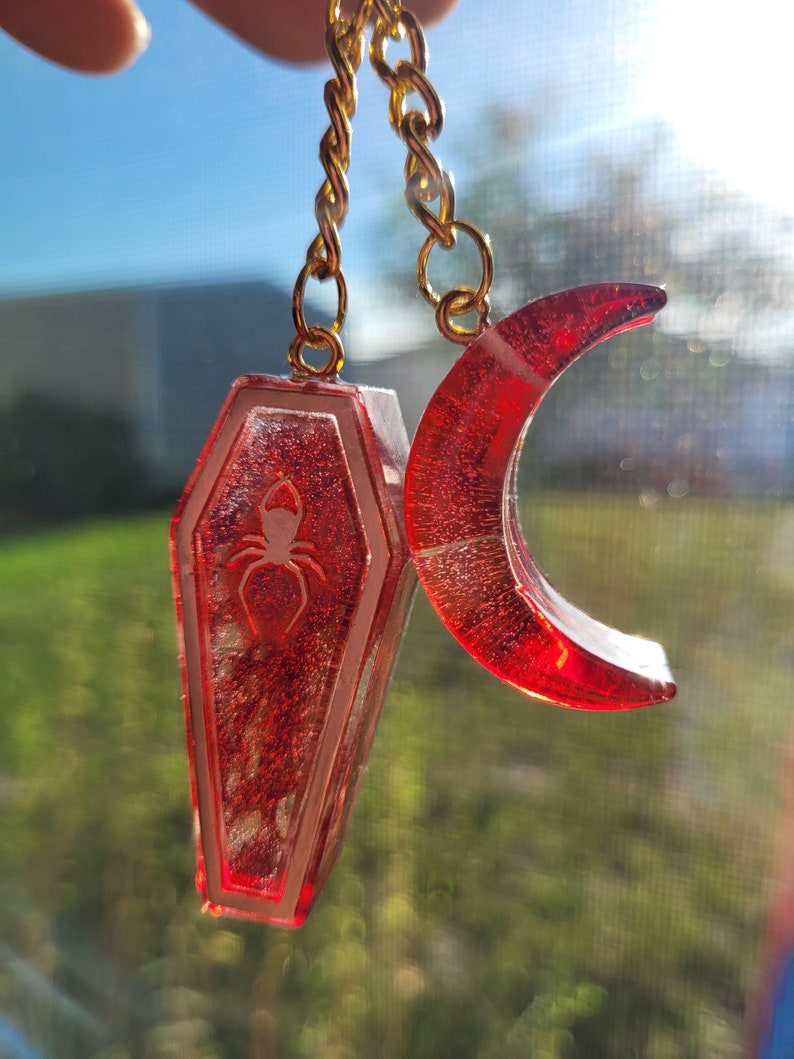 Gold & Red Coffin Keychain - Etsy