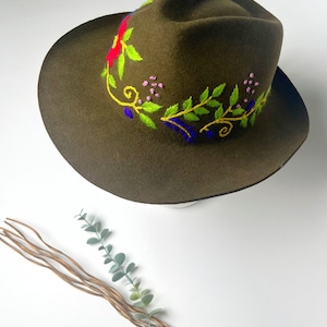 Blooming Fedora Wool Hat, Moss Green, Peruvian Alpaca Wool Hat, Andean ...