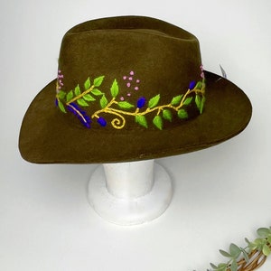 Blooming Fedora Wool Hat, Moss Green, Peruvian Alpaca Wool Hat, Andean ...
