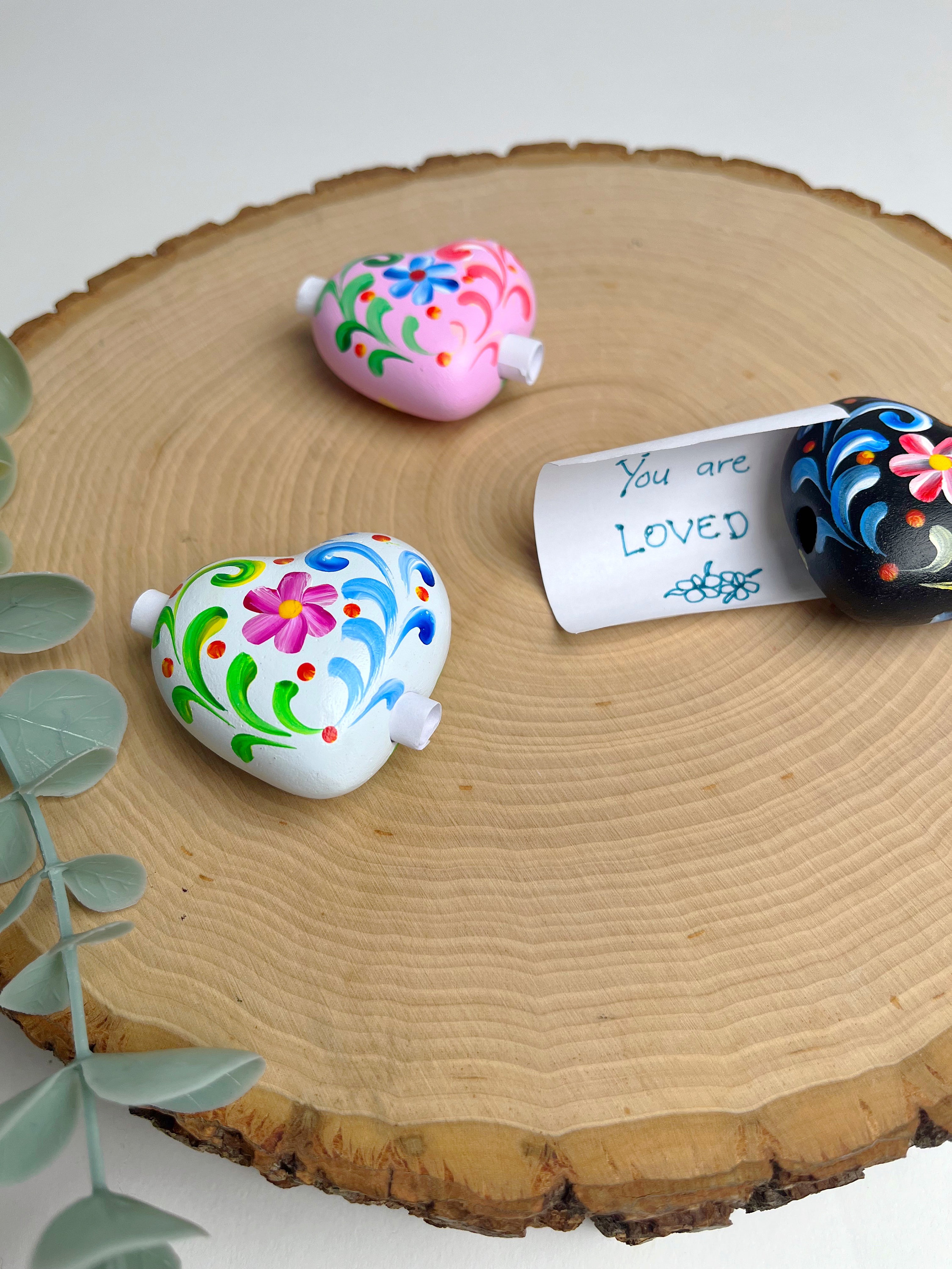 Colorful Mini Heart Messenger 3, Folk Message Heart, Ceramic Floral ...