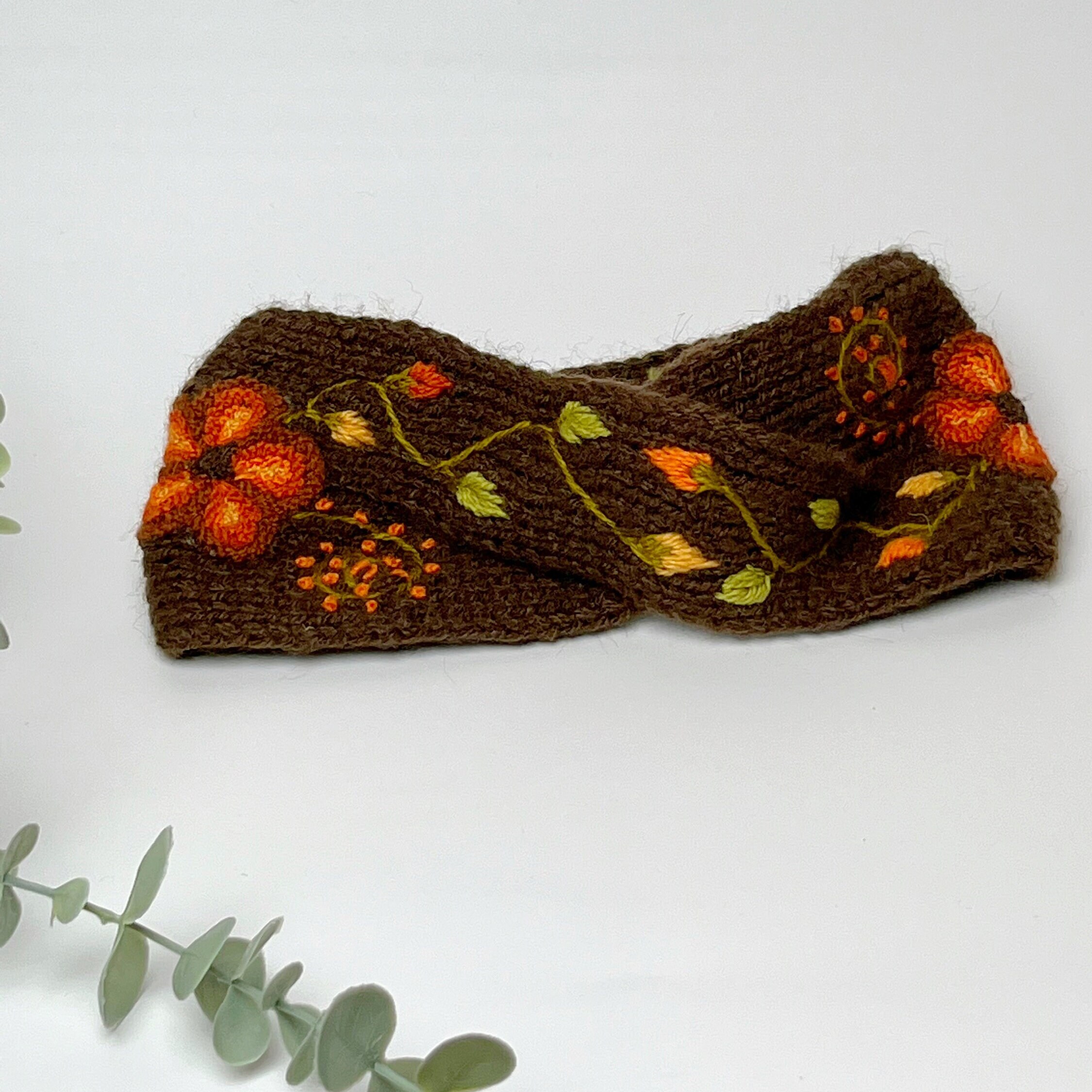 Hand Knitted Artisanal Wool Ear Warmer: Margarita Embroidered Floral ...