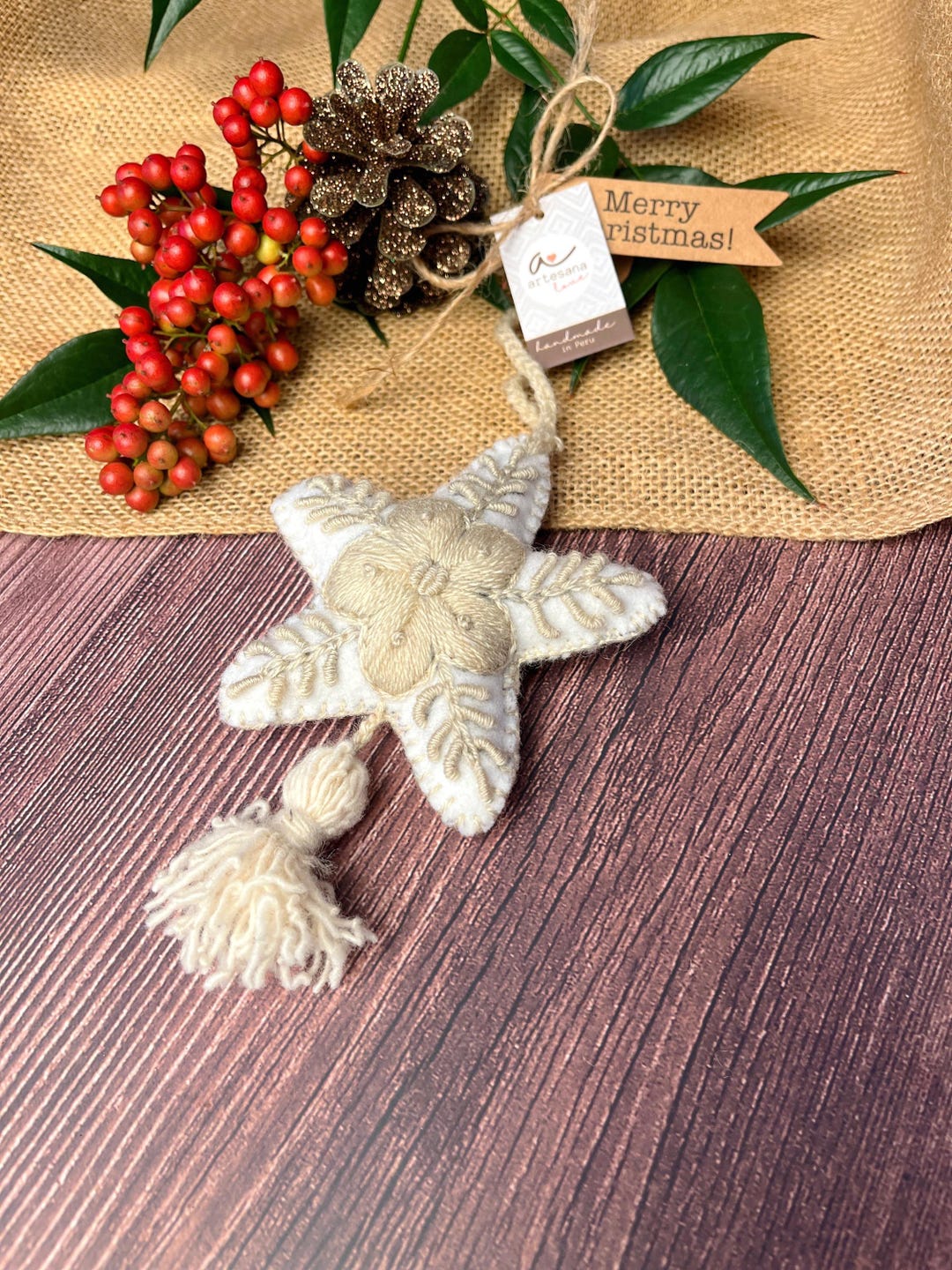 Star Floral Embroidered Ornament- Hand Embroidered Felt Star, Christmas ...