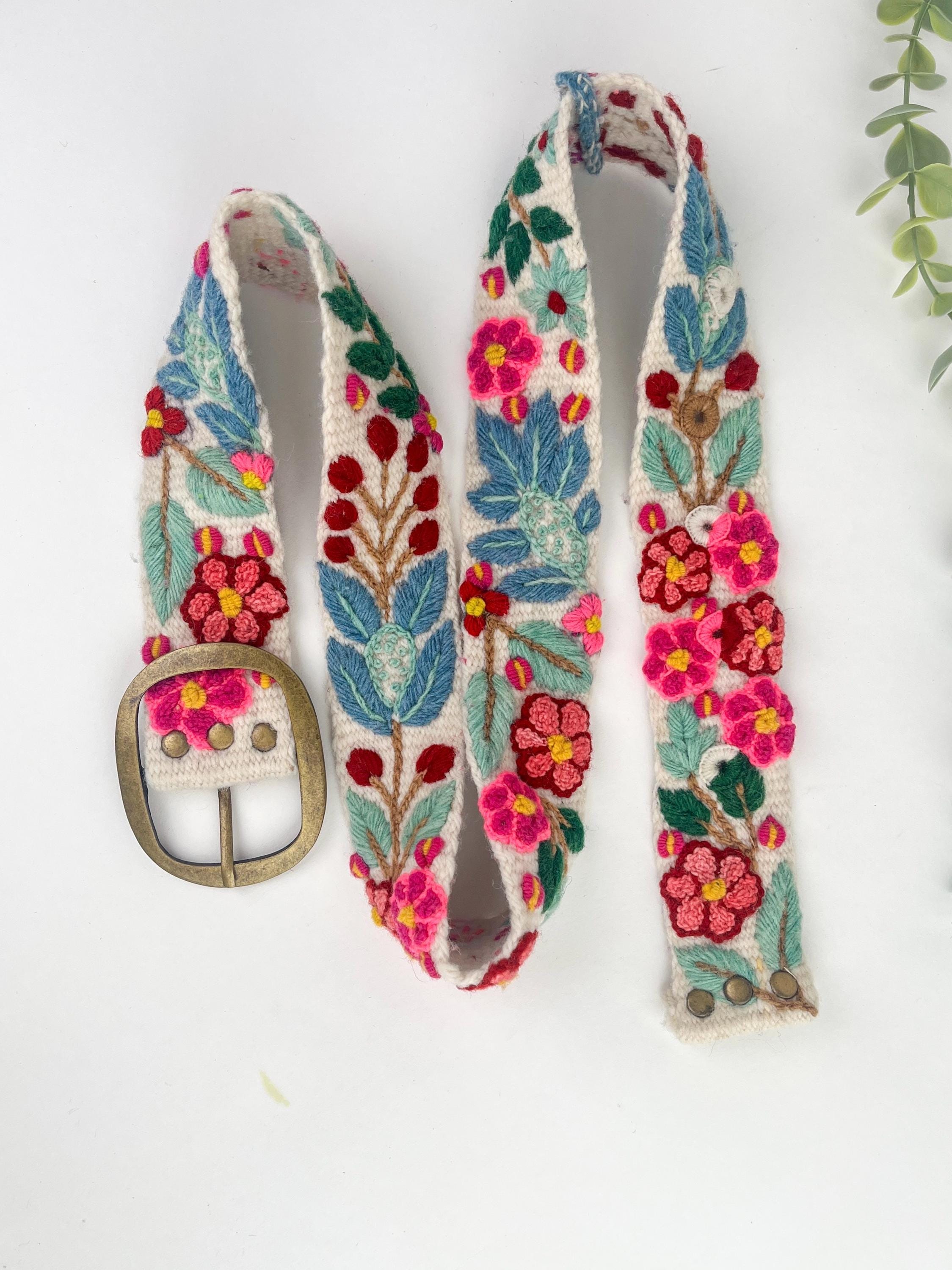 Hand-embroidered Wool Belt: Peruvian Floral Boho Belt - Etsy