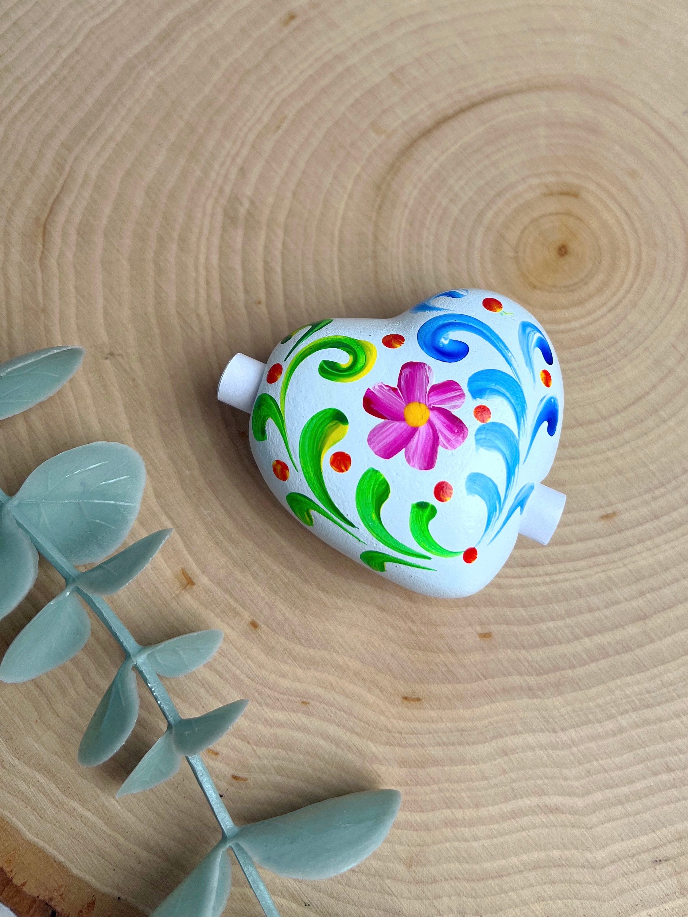 Colorful Mini Heart Messenger 3, Folk Message Heart, Ceramic Floral ...