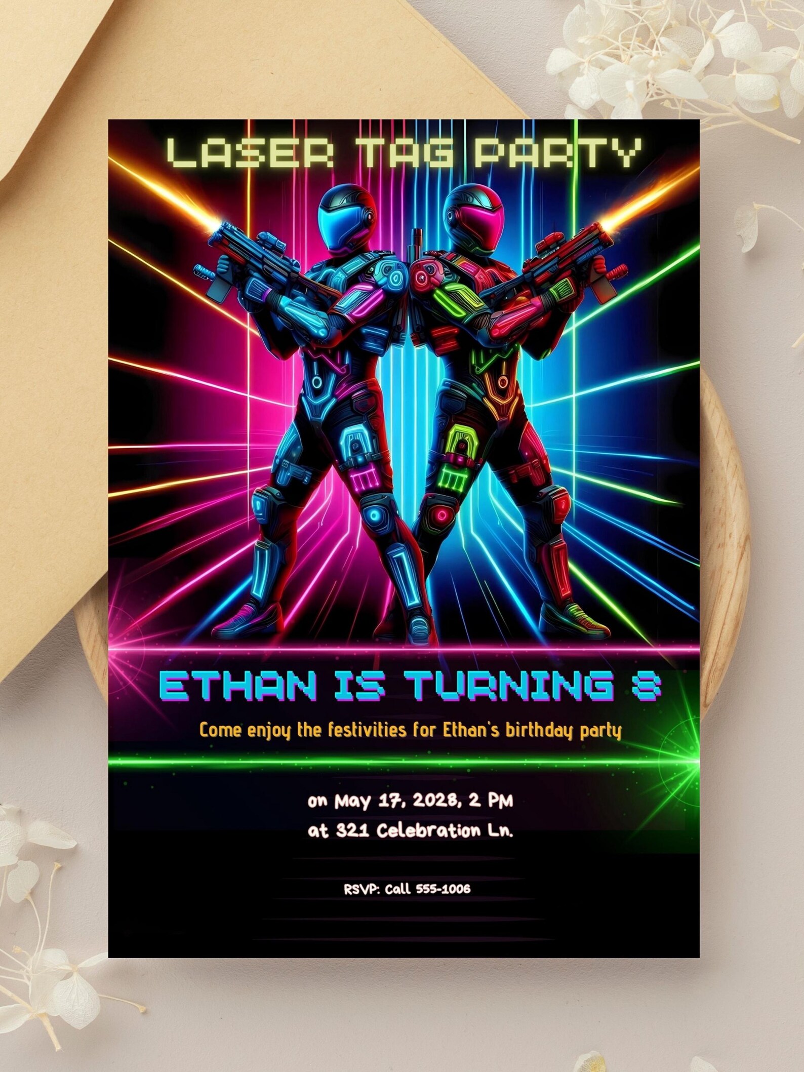 Laser Tag Birthday Invitation, Laser Tag Invite, Boy Birthday Party ...
