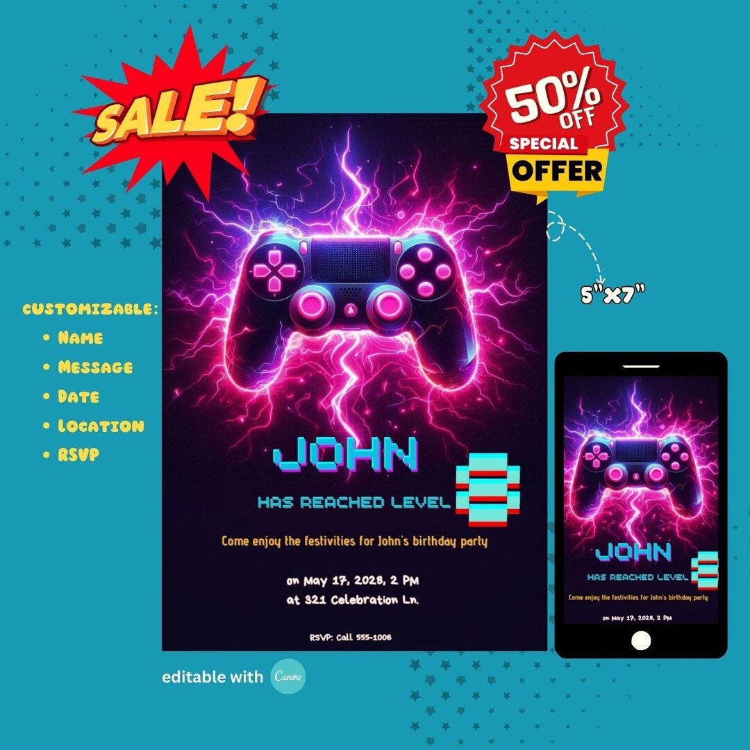 Video Game Invitation, Gamer Birthday Invite, Gaming Invitation, Game ...