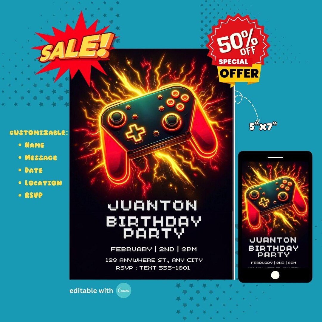 Switch Birthday Party Invitation, Video Game Party Invitation, Gamer ...