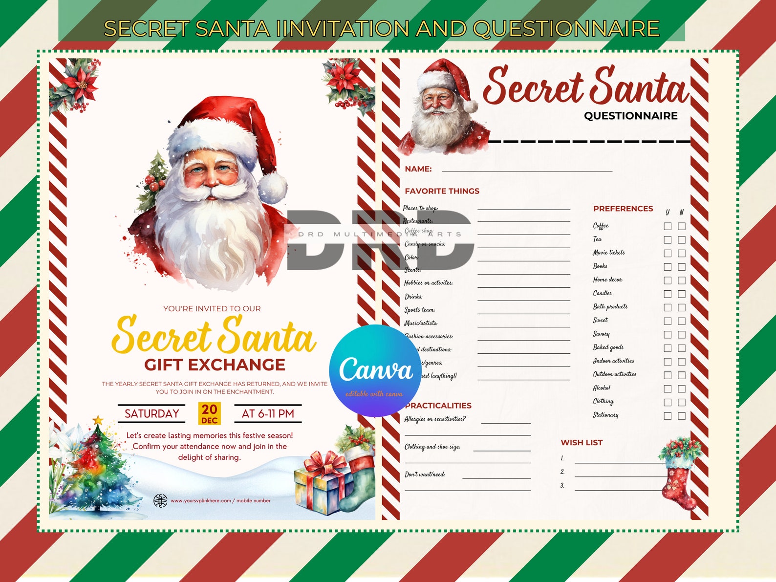 Secret Santa Questionnaire Survey | Christmas Gift Exchange Editable ...