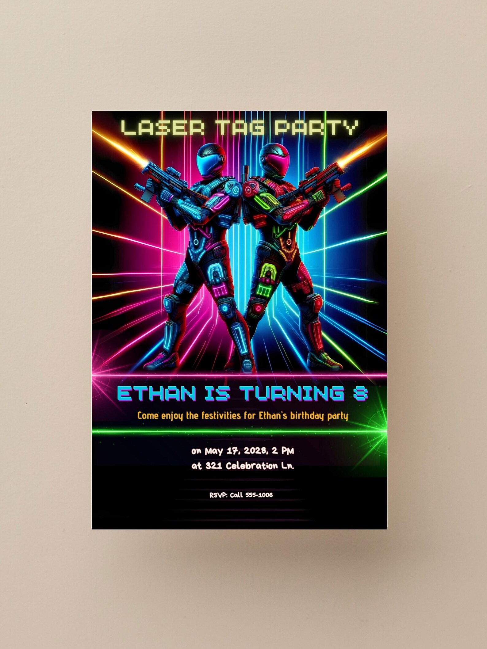 Laser Tag Birthday Invitation, Laser Tag Invite, Boy Birthday Party ...