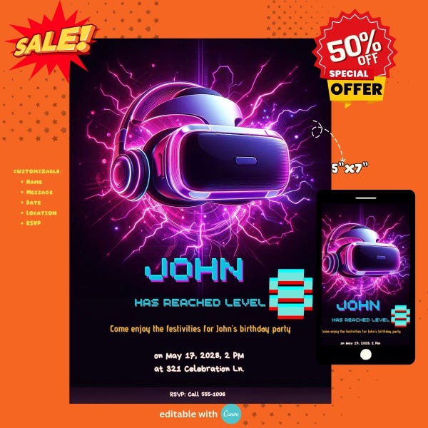 Video Game Invitation, Gamer Birthday Invite, Gaming Invitation, Game ...