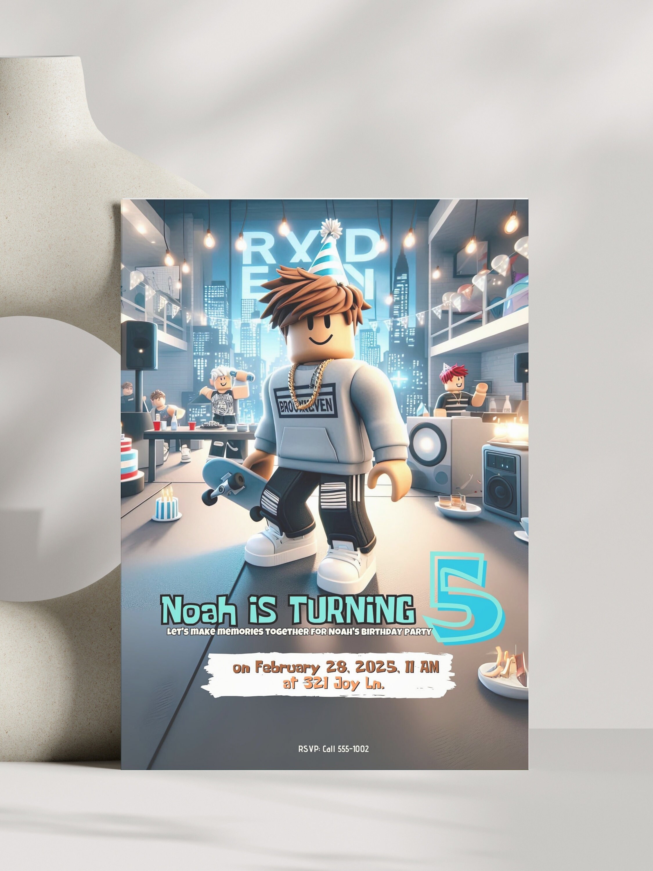 Skater Roblox Invitation, Roblox Boy Birthday, Roblox Invite, Game ...