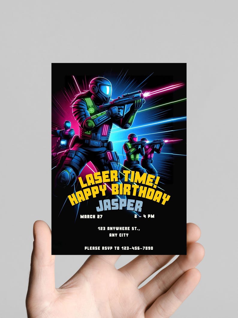 Laser Tag Invitation, Neon Laser Tag Invite, Glow Laser Tag Party, Neon ...