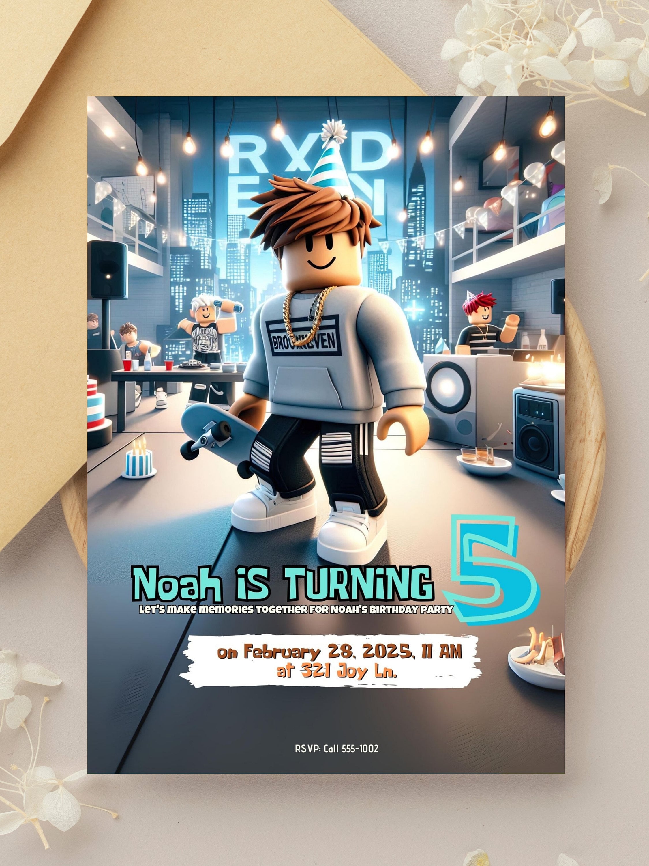 Skater Roblox Invitation, Roblox Boy Birthday, Roblox Invite, Game ...