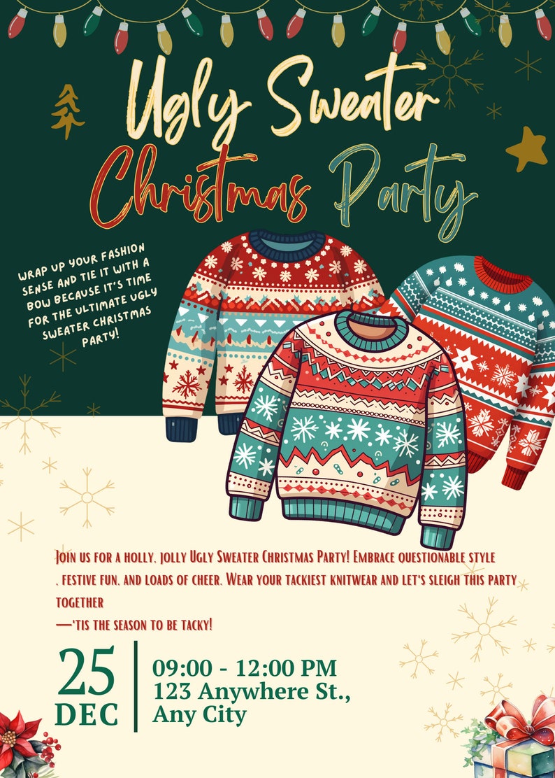 Editable Ugly Sweater Party Invitation Instant Download for Tacky ...