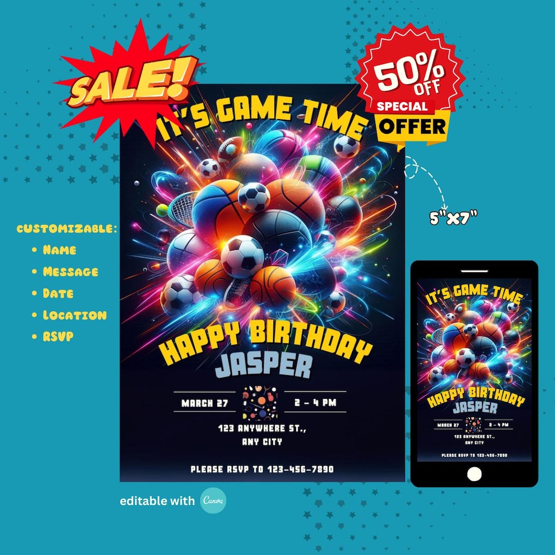 Sports Invitation, Sports Birthday Invitation Digital, Sports Birthday ...