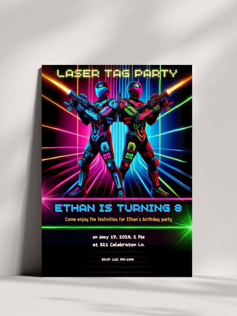 Laser Tag Birthday Invitation, Laser Tag Invite, Boy Birthday Party ...