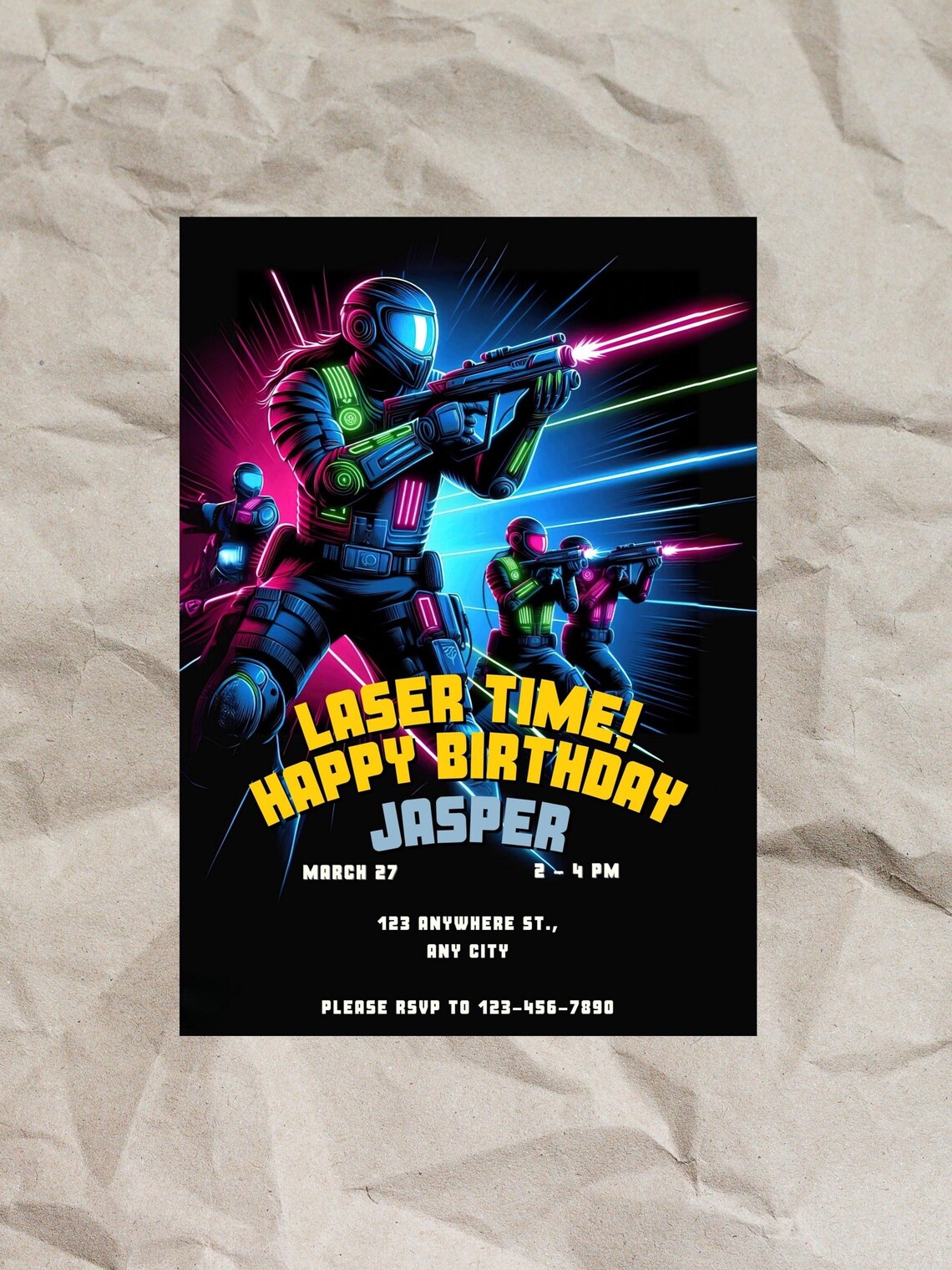 Laser Tag Invitation, Neon Laser Tag Invite, Glow Laser Tag Party, Neon ...