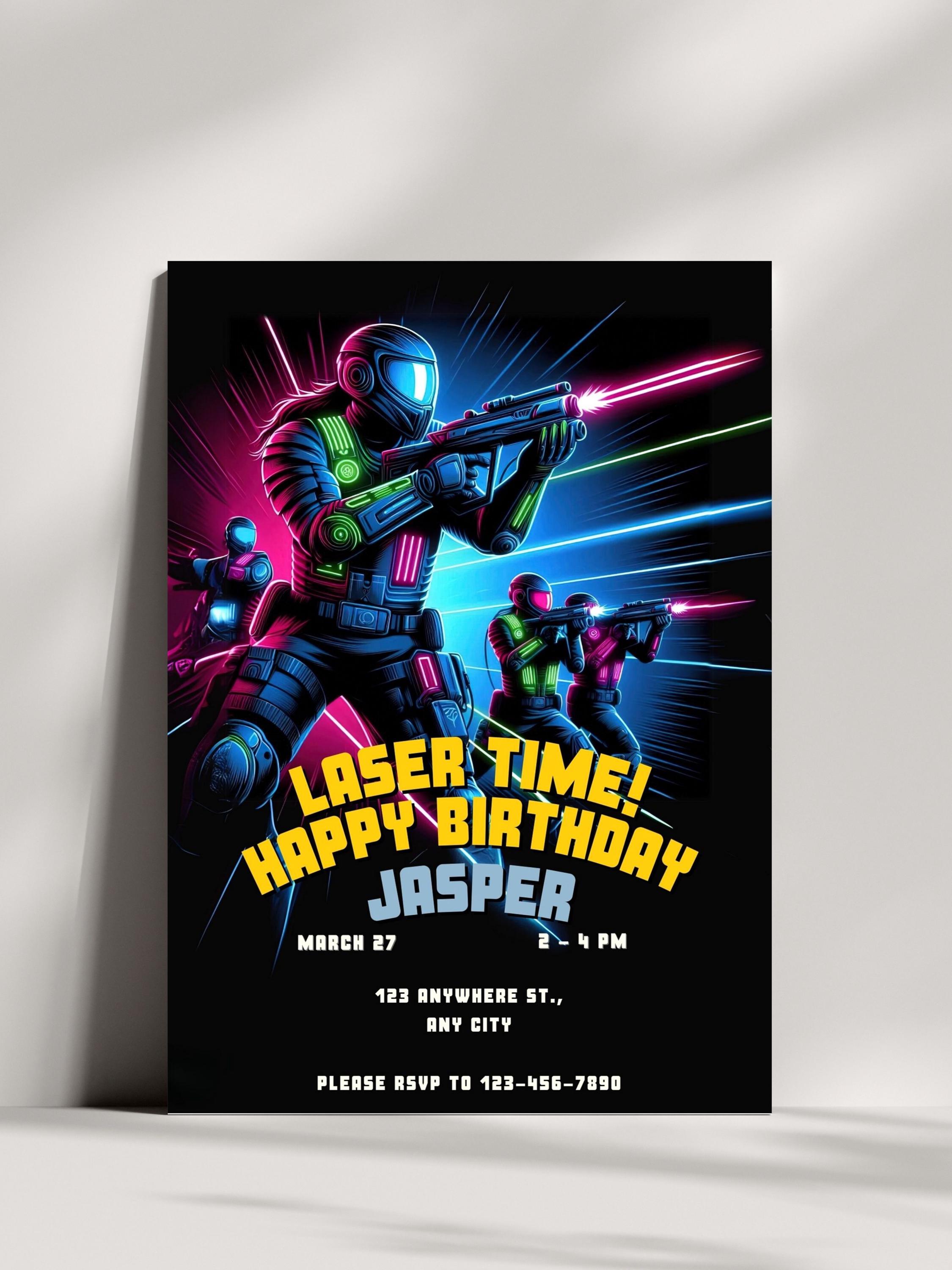 Laser Tag Invitation, Neon Laser Tag Invite, Glow Laser Tag Party, Neon ...