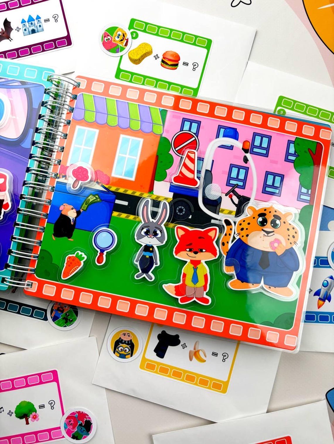 Cartoon Adventure: Detective Hook and Loop Laminated Sticker Game for ...