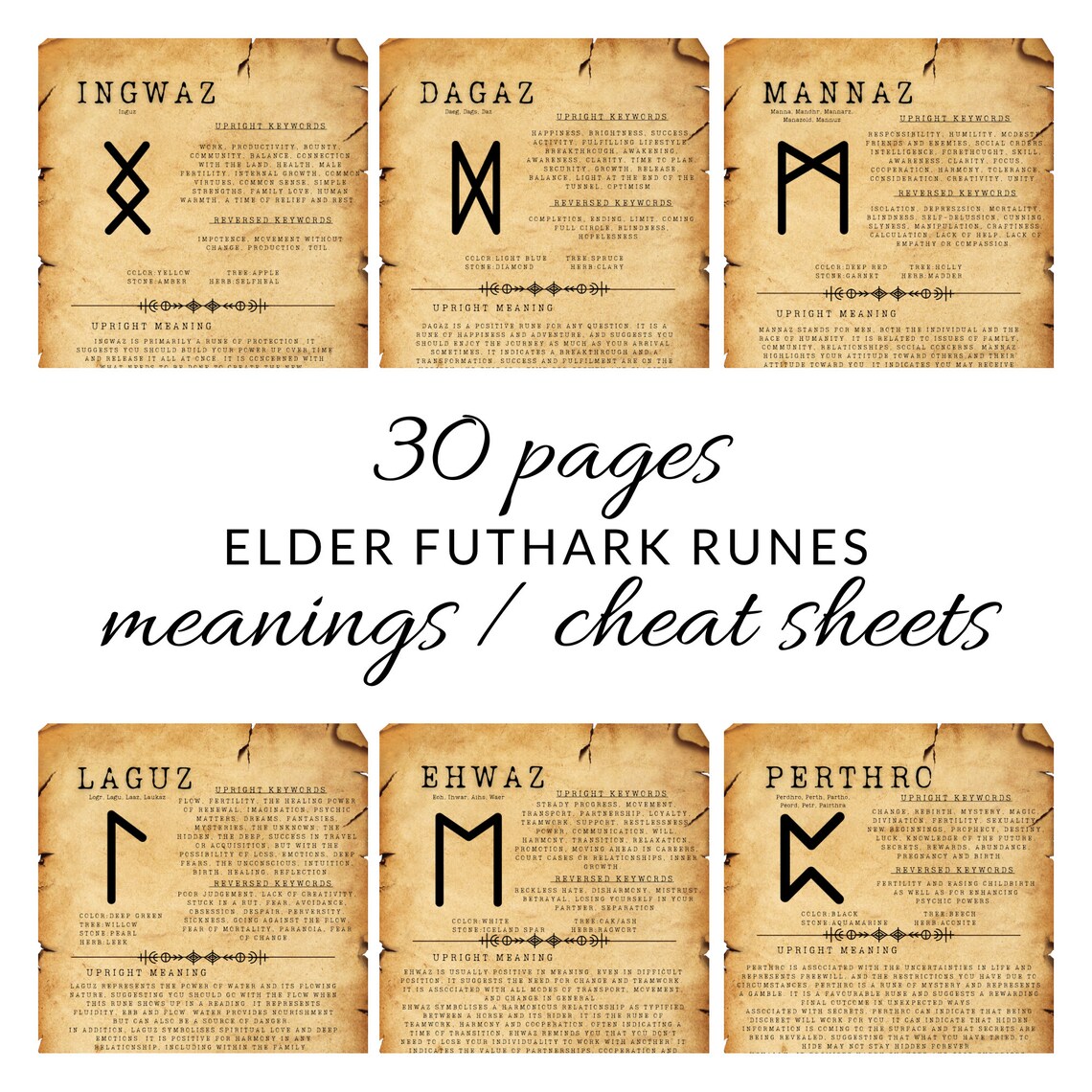 Rune Cheat Sheets PDF, Elder Futhark Spreads, Witch BOS Pages, Runes ...