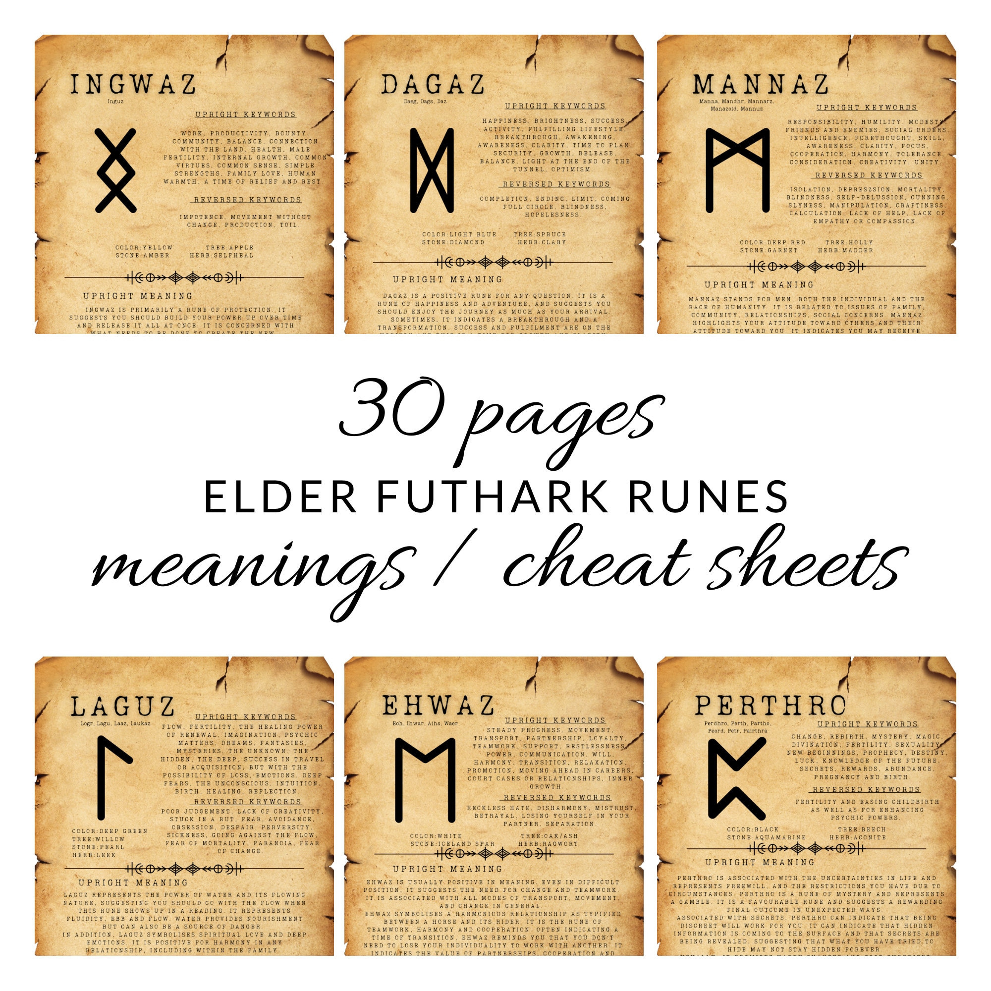 Rune Cheat Sheets PDF, Elder Futhark Spreads, Witch BOS Pages, Runes ...