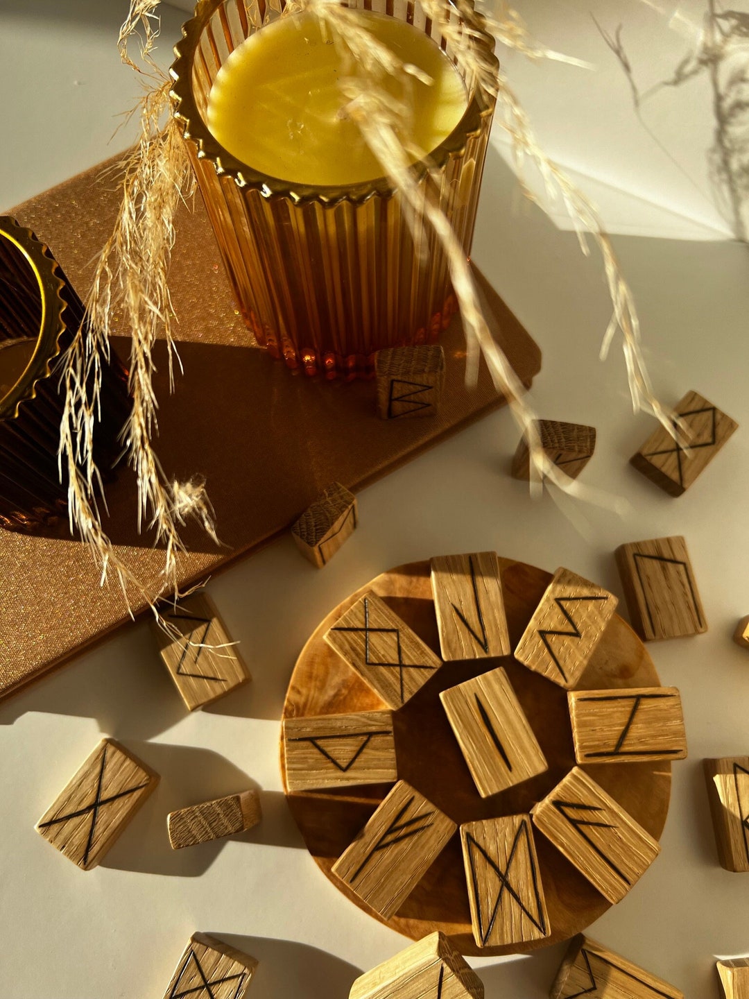 Handcrafted Oak Wood Rune Set 25 Elder Futhark Runes With Engraved ...