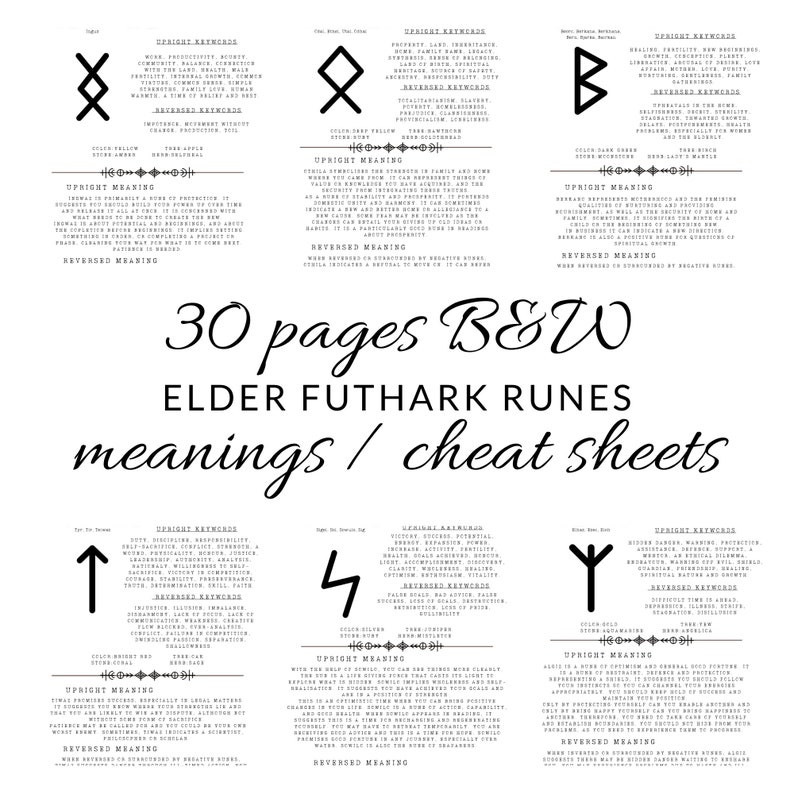 Rune Cheat Sheets PDF, Elder Futhark Spreads, Witch BOS Pages, Runes ...