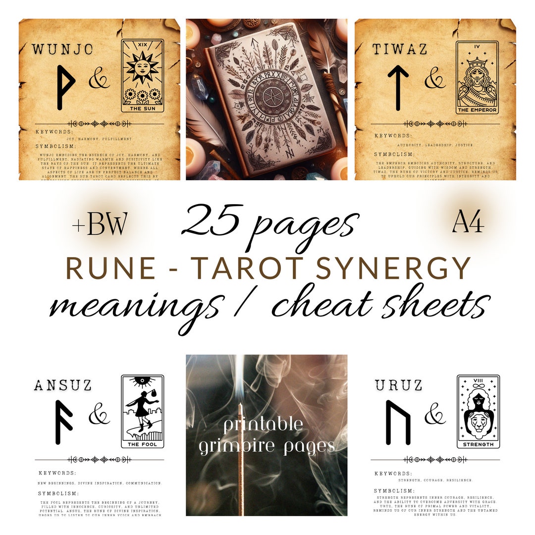 Tarot Cards & Rune Synergy Sheets, Cheat Sheets PDF, Tarot Cards Elder ...