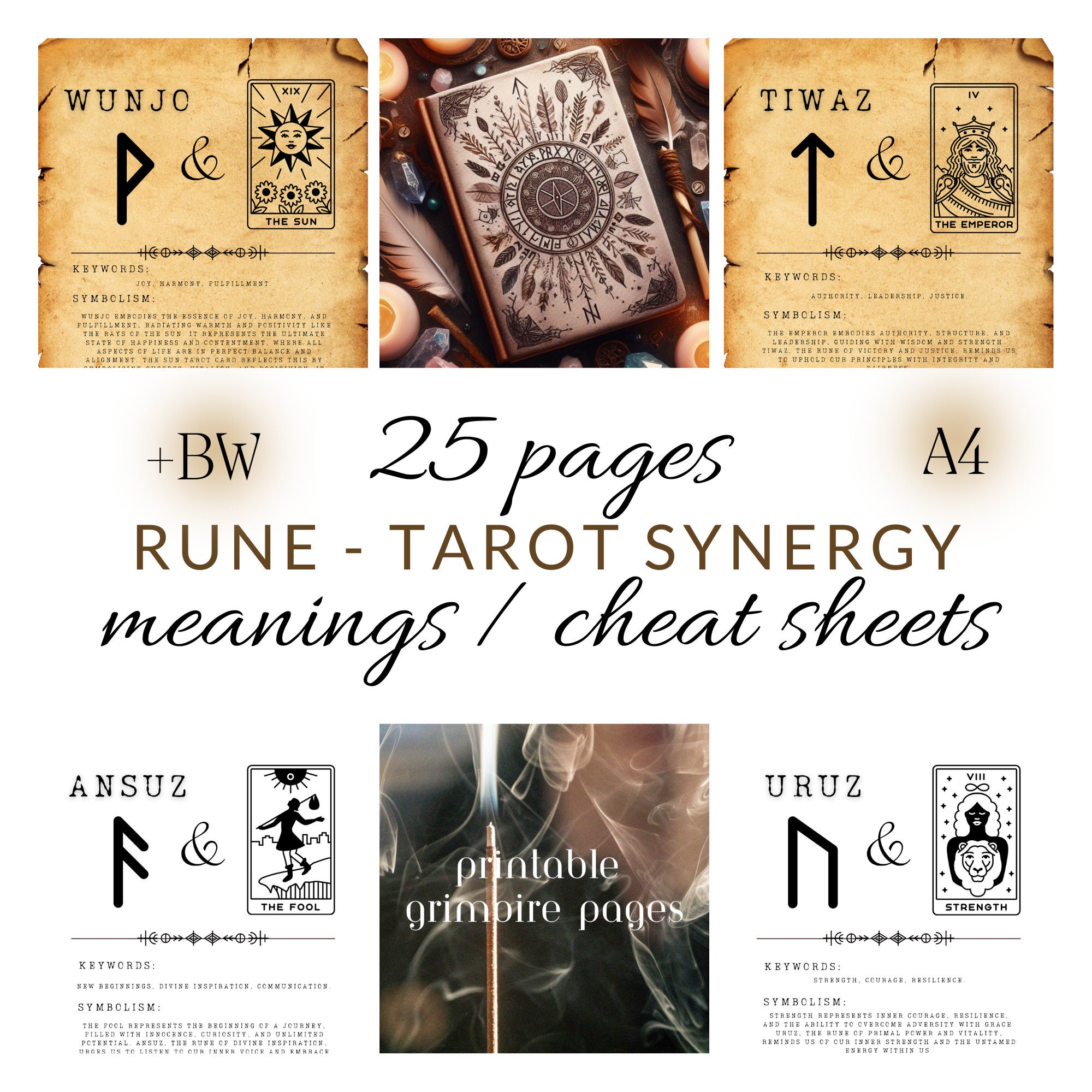 Tarot Cards & Rune Synergy Sheets, Cheat Sheets PDF, Tarot Cards Elder ...