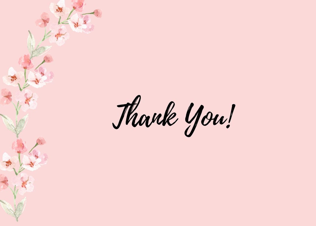 Pink Floral Thank You Card - Etsy