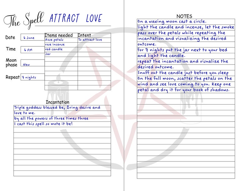 Spell Record Printable Template Pages. Witchcraft. Book of Shadows ...