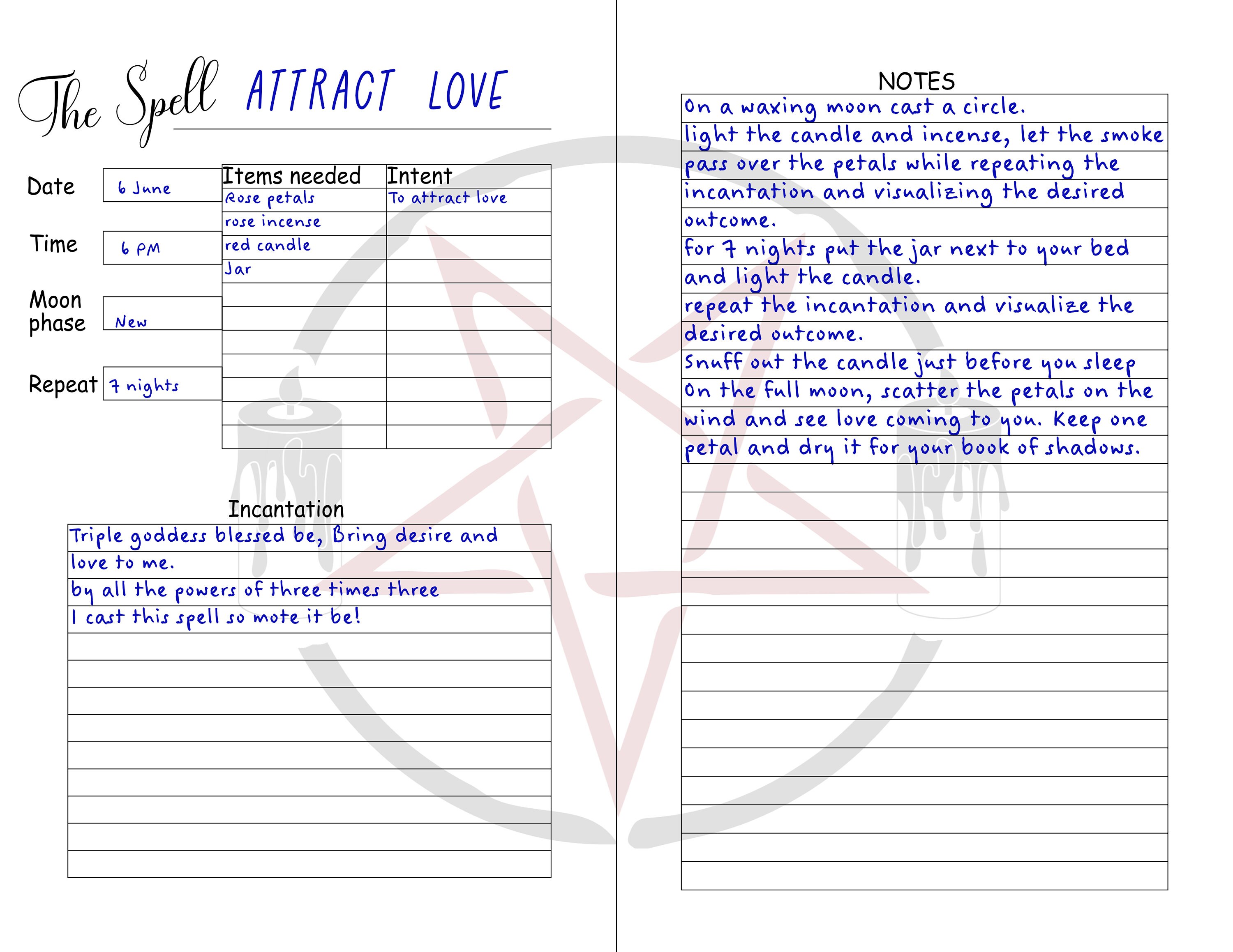 Spell Record Printable Template Pages. Witchcraft. Book of Shadows ...