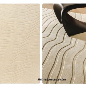 Modern Abstract 8x10 Cream Color Hand Tufted Area Rug for Living Room ...