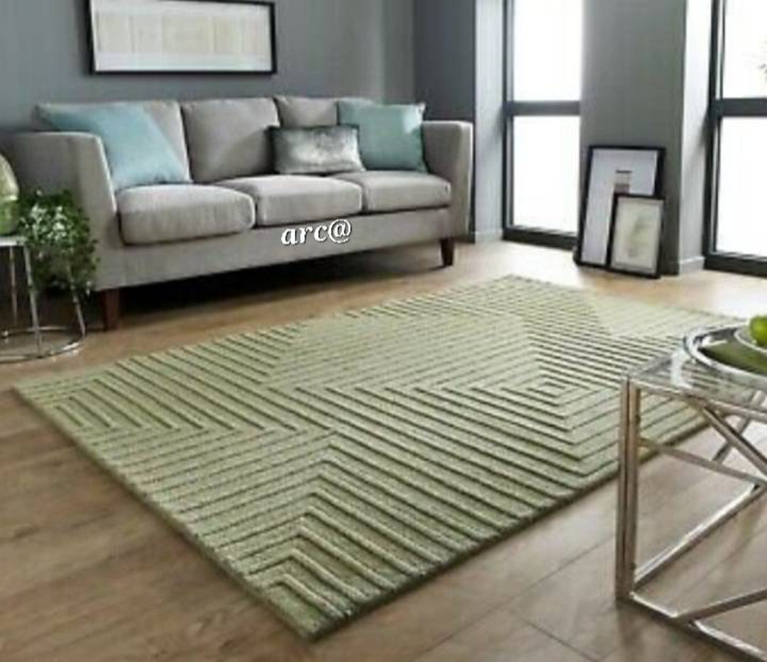 Modern Abstract 9x12 Green Color Combed High Low Loop Cut Woolen Hand ...